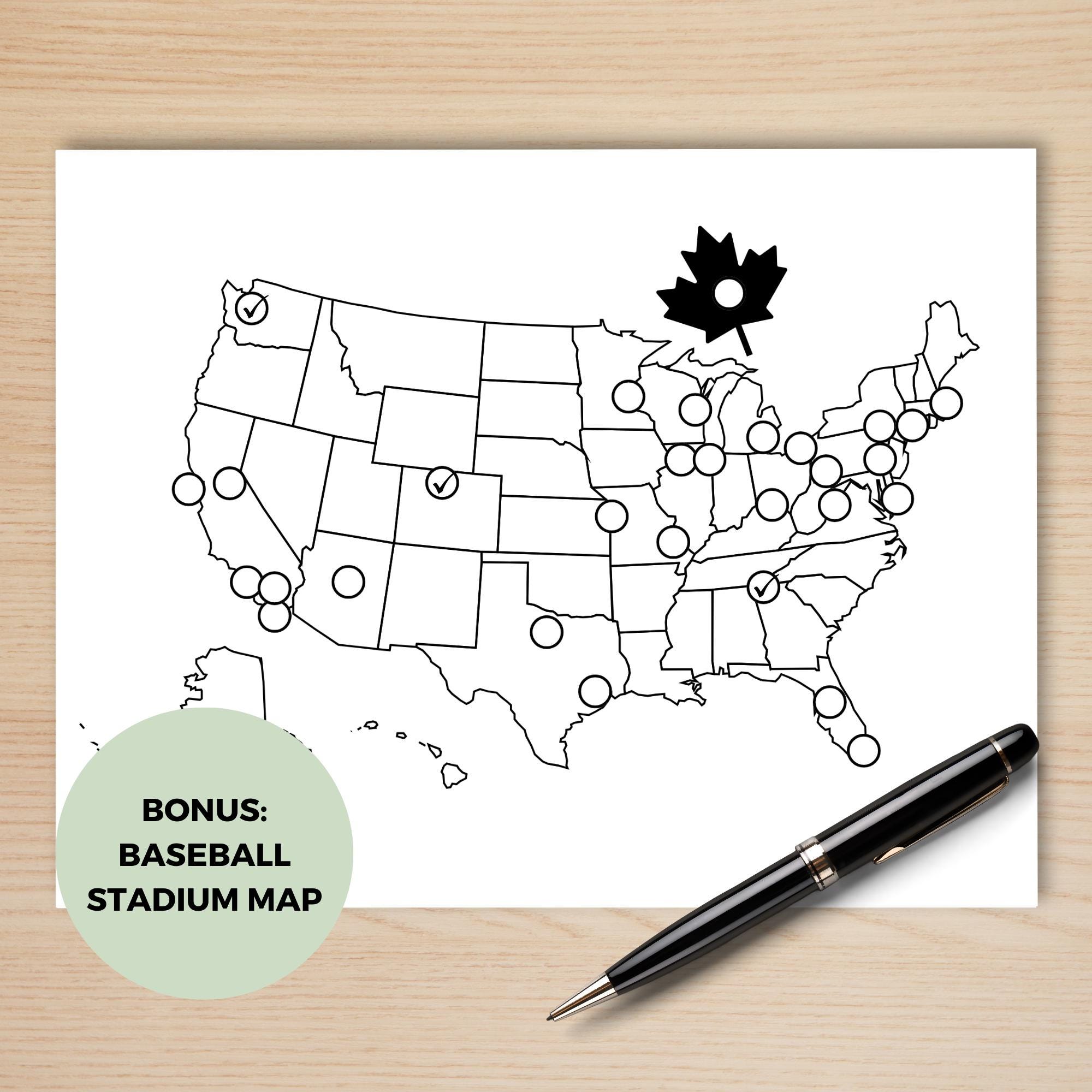 Printable Ballpark Bucket List Ideas, Baseball Stadium Tracker Log and ...