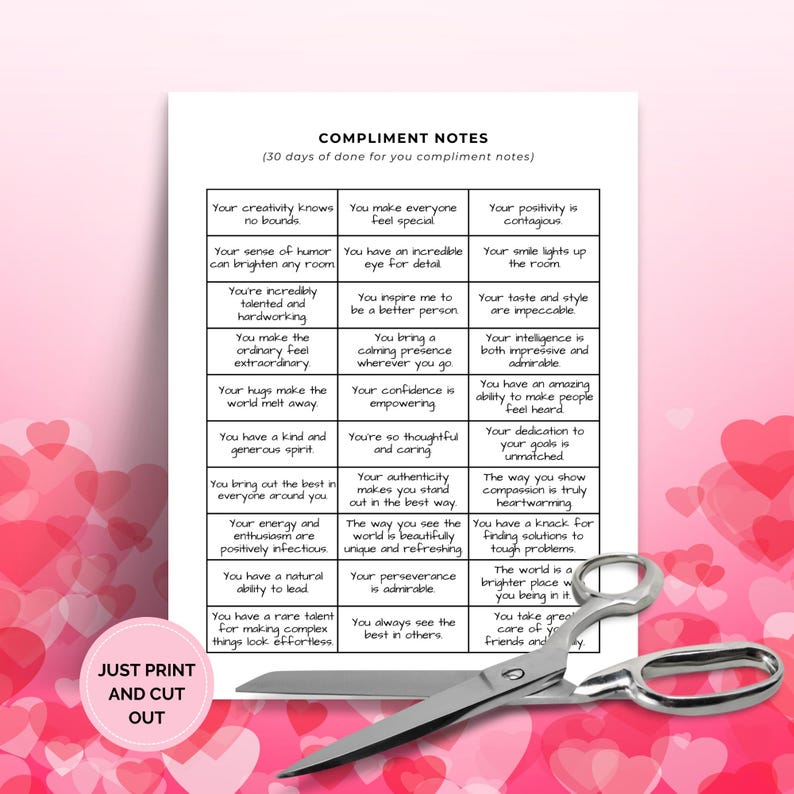 Editable Mini Compliment Notes for World Compliment Day, Anniversaries ...
