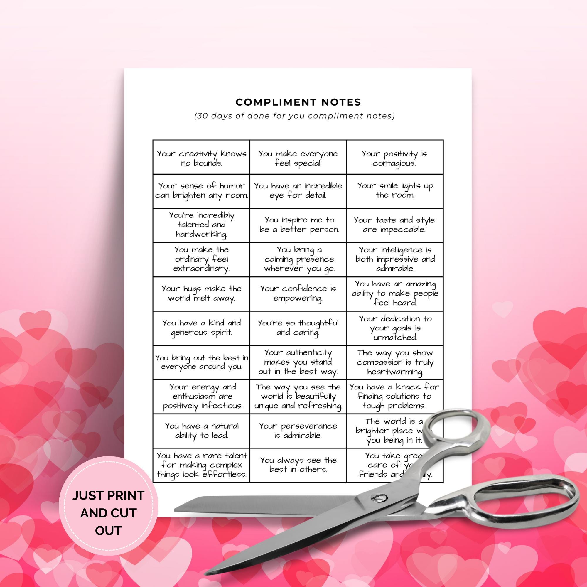 Editable Mini Compliment Notes for World Compliment Day, Anniversaries ...