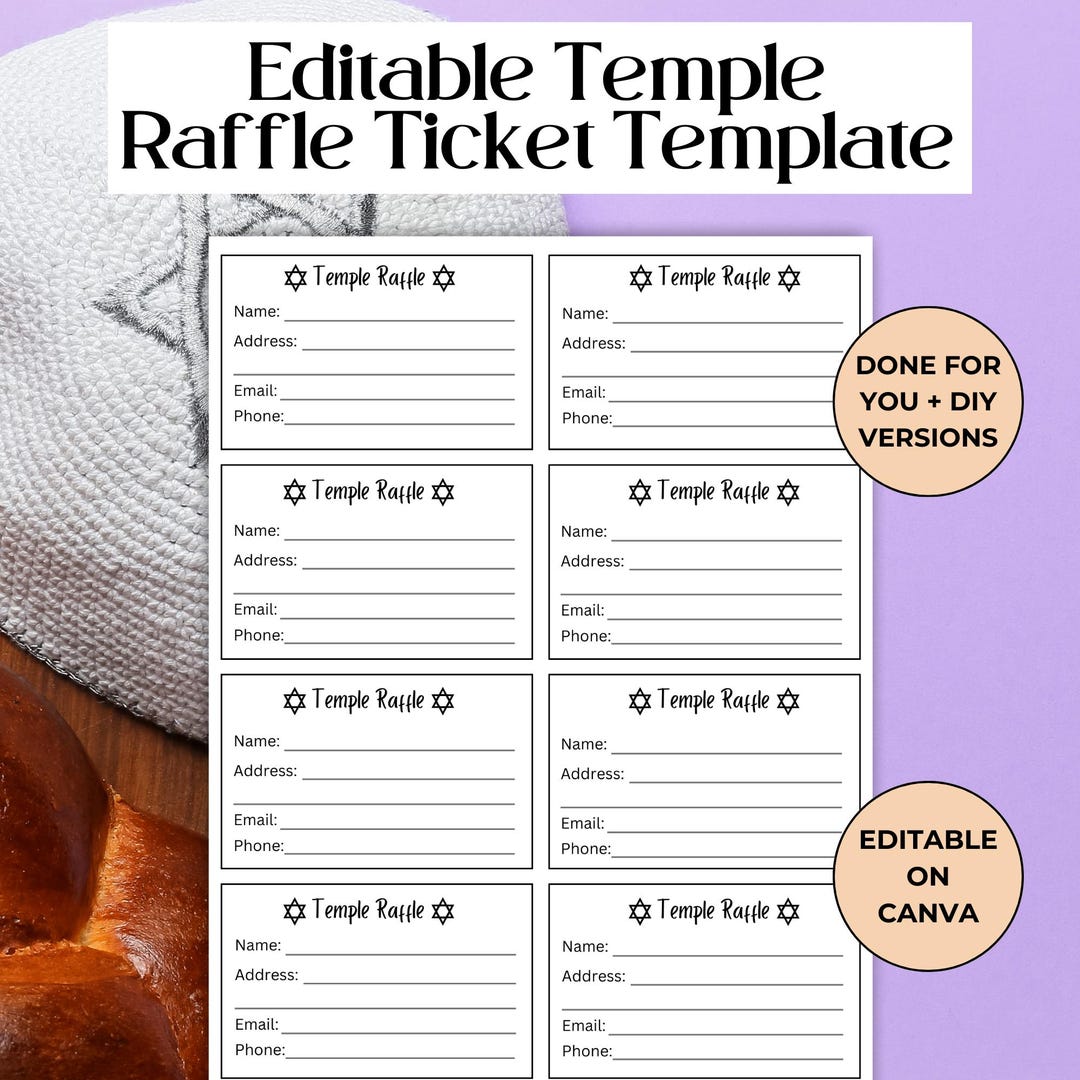 Editable Temple Raffle Ticket Template, Fundraising Event Ideas, Jewish ...