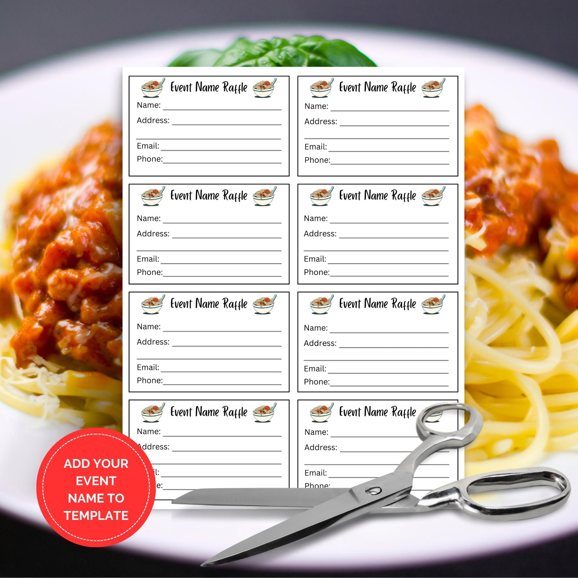 Editable Spaghetti Dinner Fundraiser Raffle Ticket Template, School ...