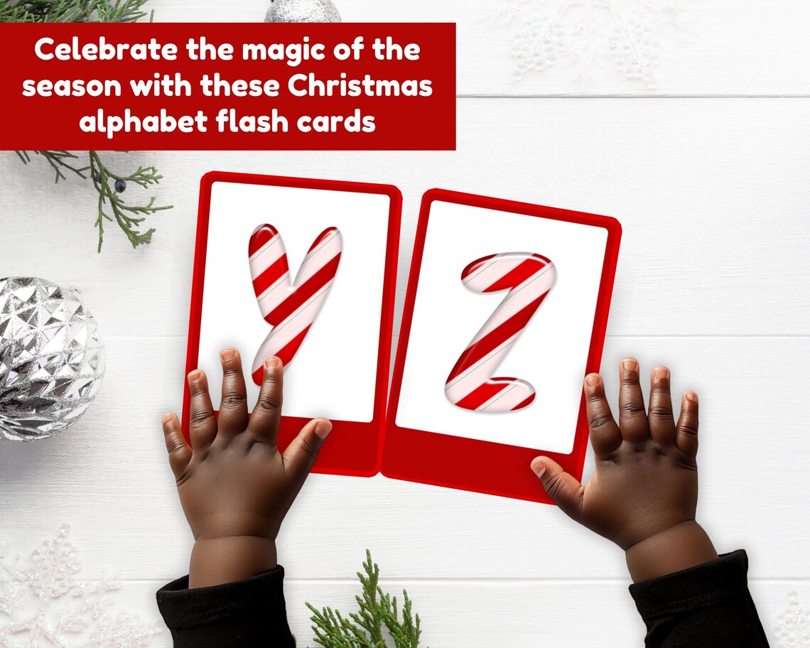 Printable Christmas Alphabet Flash Cards for Kids With Bonus Number ...