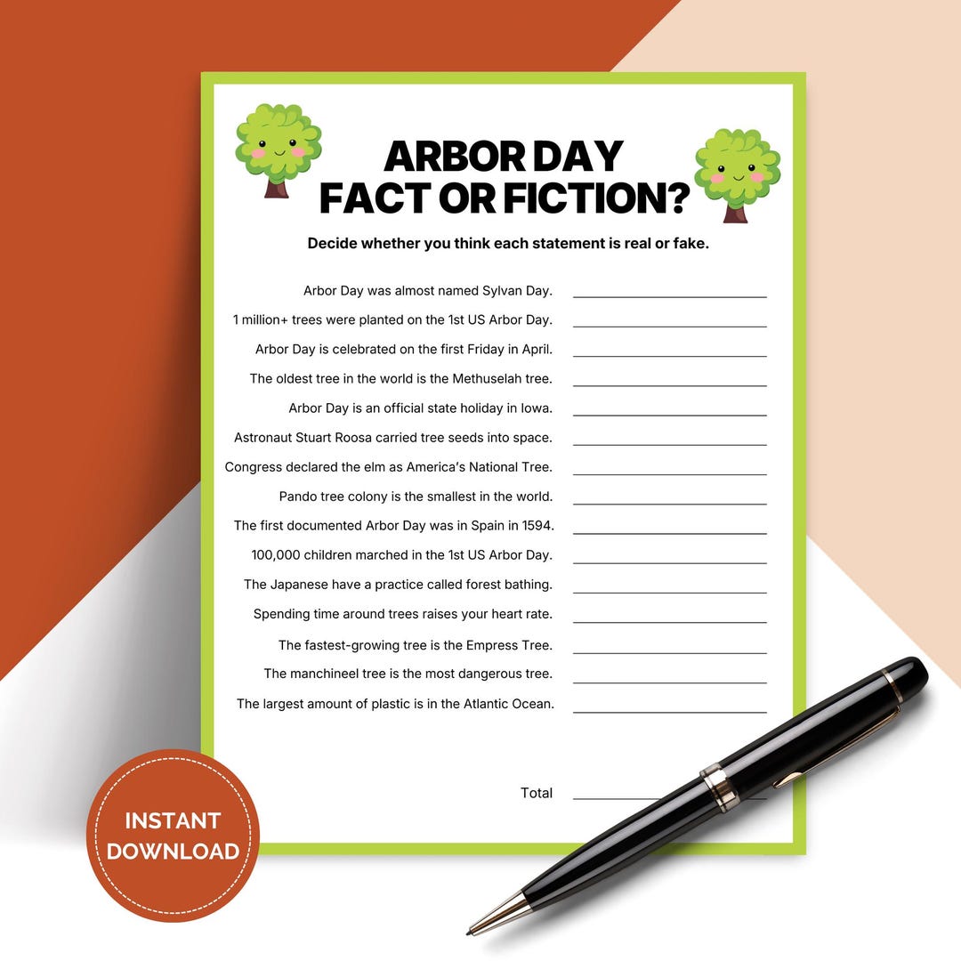 Arbor Day Fact or Fiction Trivia Game Printable, True or False Pub ...