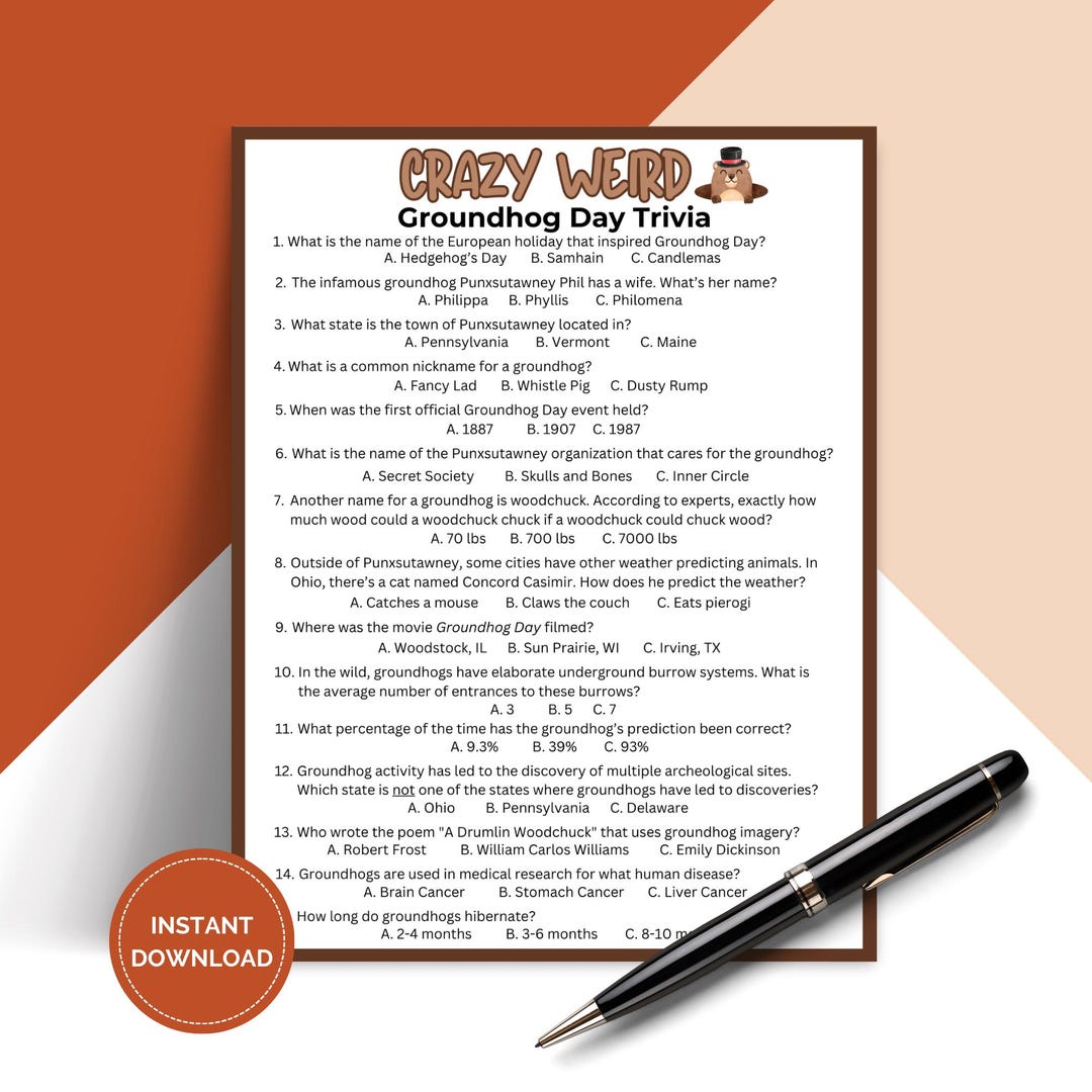Printable Crazy Weird Groundhog Day Trivia Game, Pub Trivia, Icebreaker Games TRIV02 - Etsy