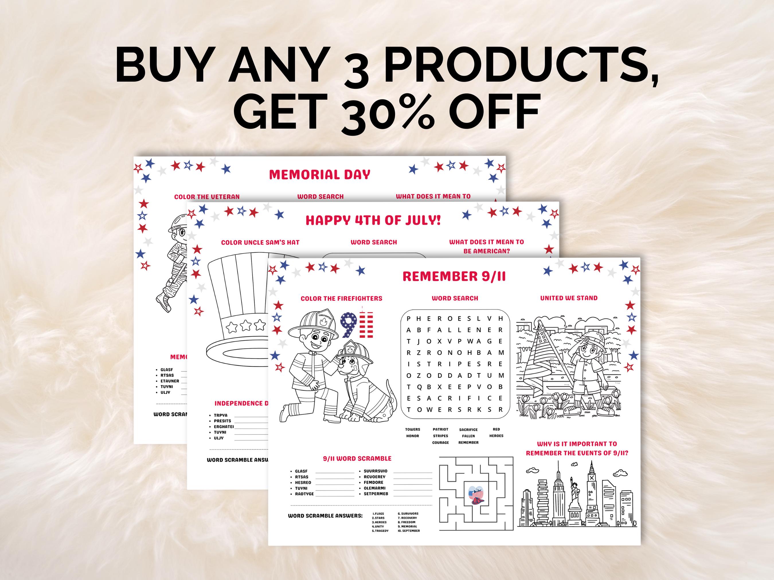 9/11 Remembrance Day Printable Placemats: Patriotic Activities for ...
