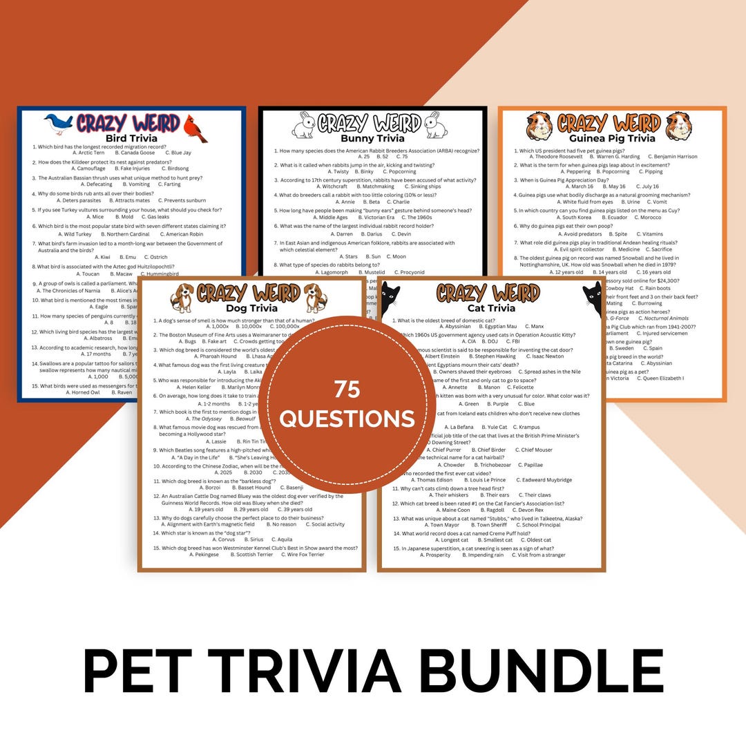 Printable Crazy Weird Pets Trivia Game Bundle, Pub Trivia, Icebreaker ...