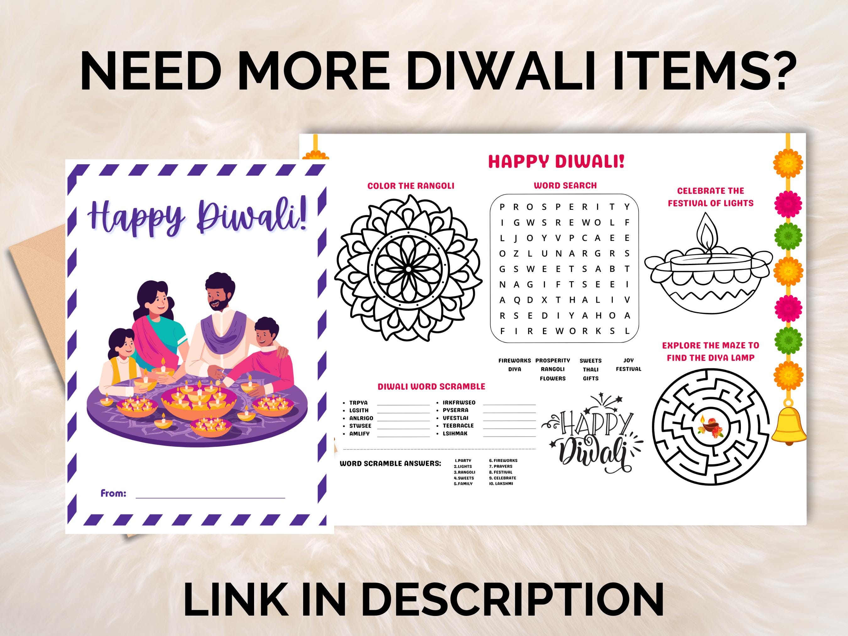 Printable Diwali Coloring Paper Placemats, Diwali Gift Ideas for Kids ...
