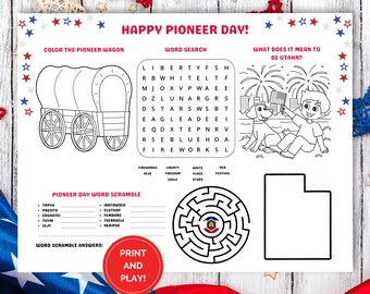 Printable LDS Pioneer Day Coloring Placemat - Fun Games & Activities ...