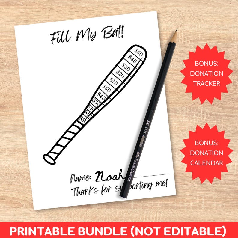 Printable Baseball Bat Fundraiser Bundle for Baseball Moms and Baseball ...