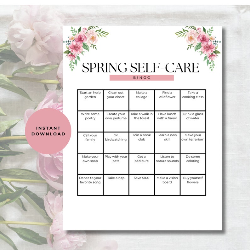 Spring Self Care Bingo Card - Printable Therapy Game for Wellness ...