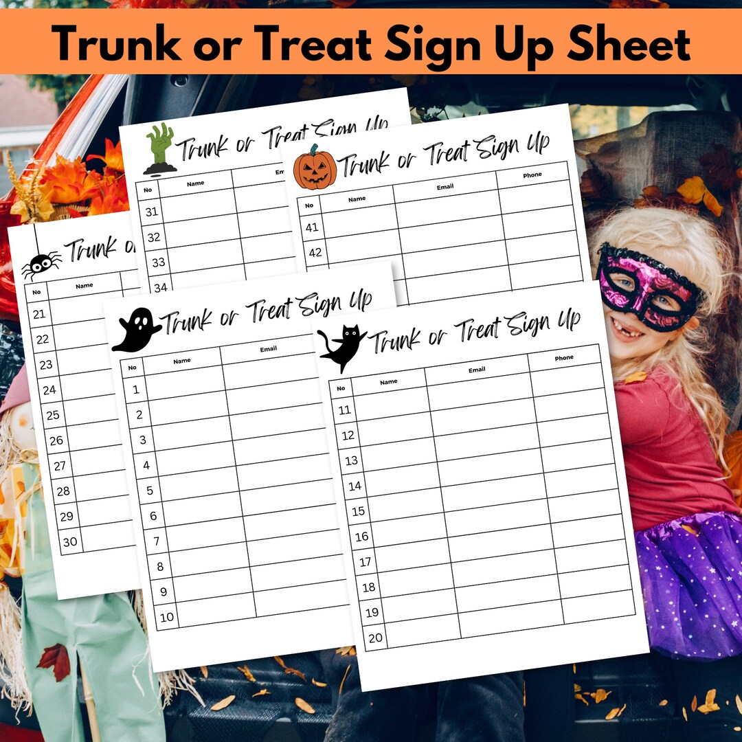 Printable Trunk or Treat Sign up Sheet Bundle for a Fun Kids Halloween ...
