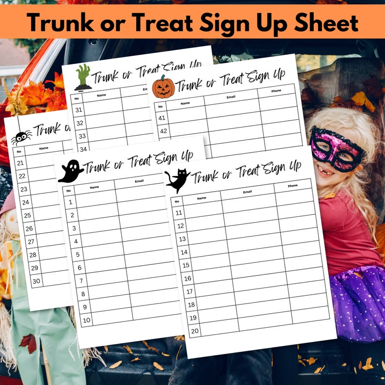 Printable Trunk or Treat Sign up Sheet Bundle for a Fun Kids Halloween ...
