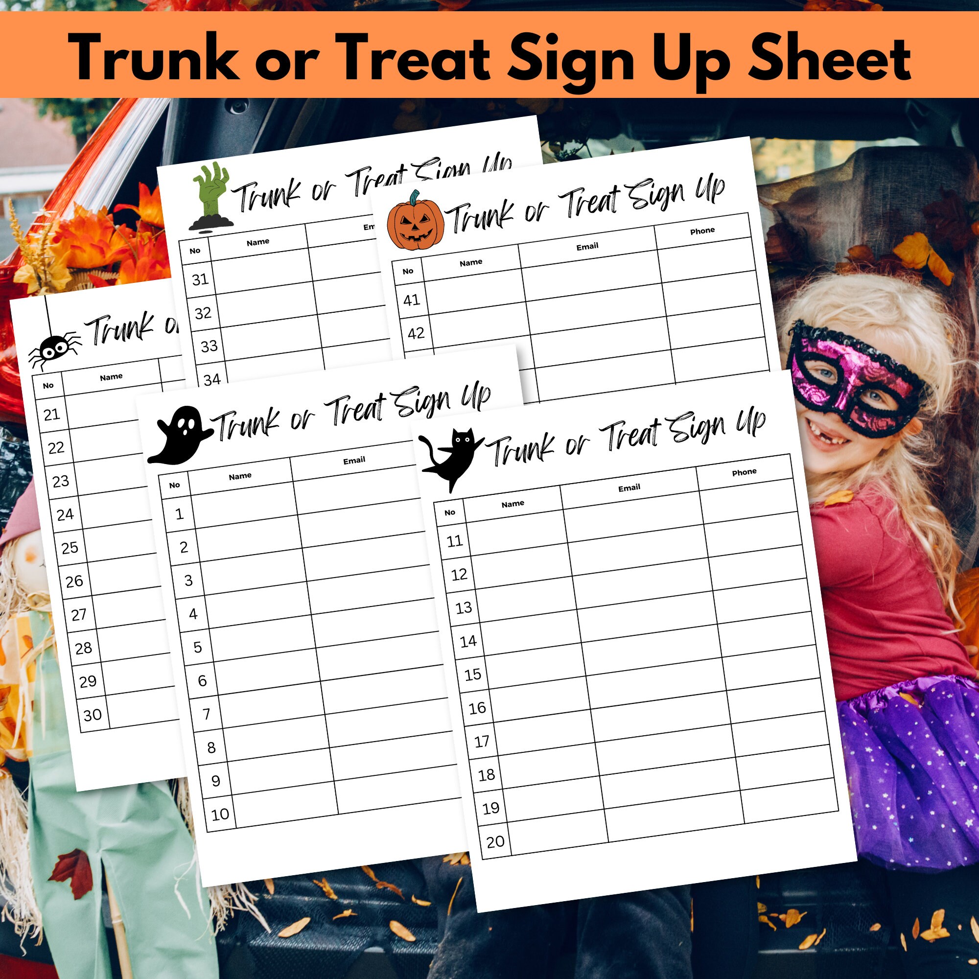 Printable Trunk or Treat Sign up Sheet Bundle for a Fun Kids Halloween ...
