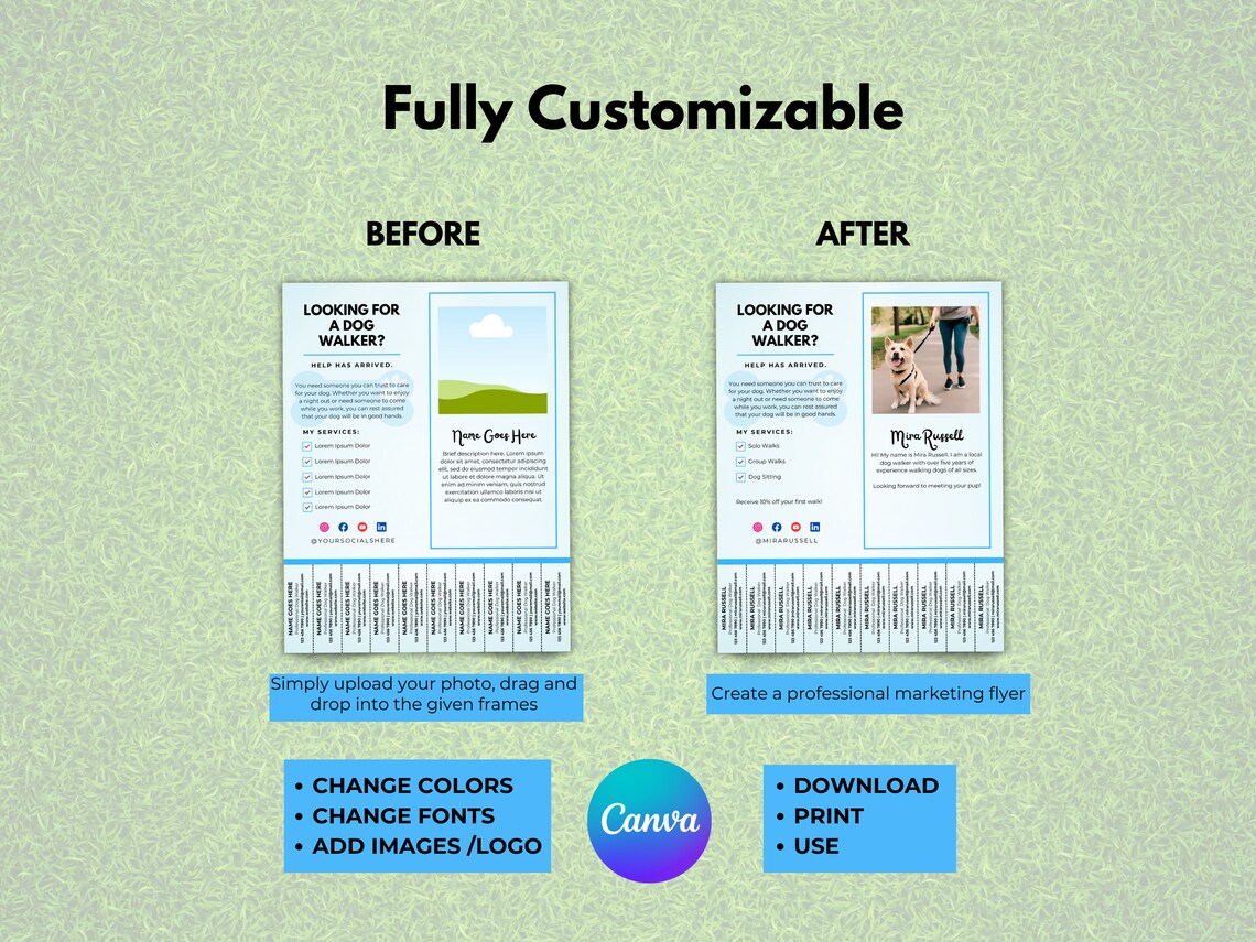 Editable Dog Walking Tear off Flyer, Dog Walker Flyer, Pet Business ...