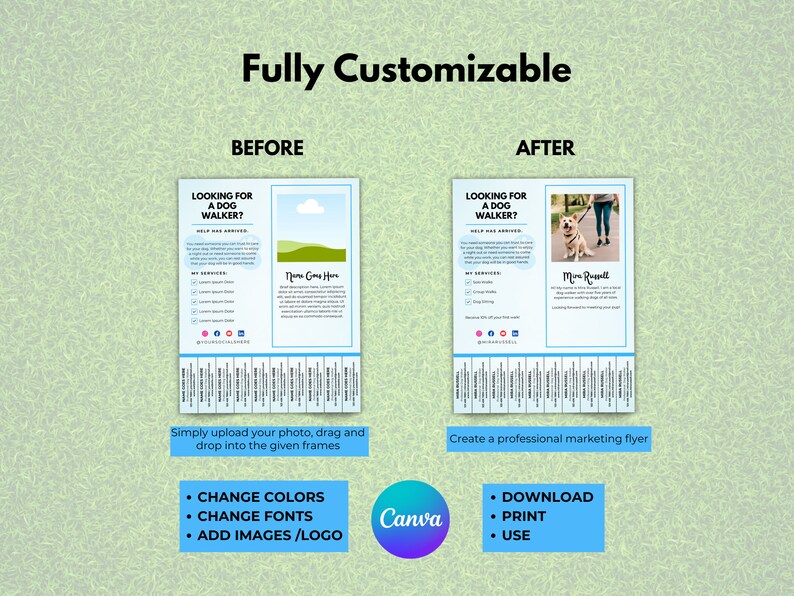Editable Dog Walking Tear off Flyer, Dog Walker Flyer, Pet Business ...