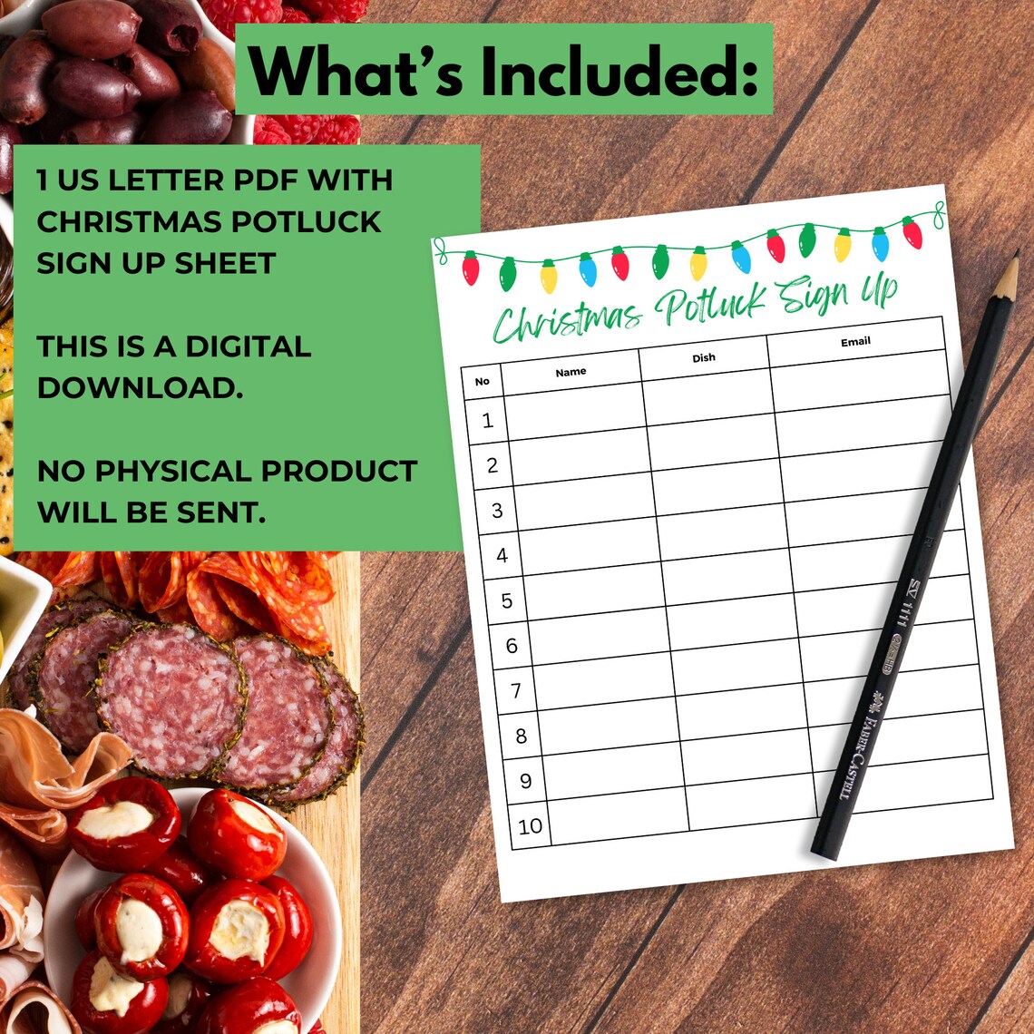 Printable Christmas Potluck Sign up Sheet, Christmas Party Sign up ...