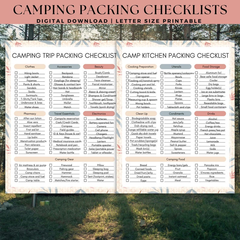Printable Camping Essentials Checklist Minimalist, Camping Packing ...