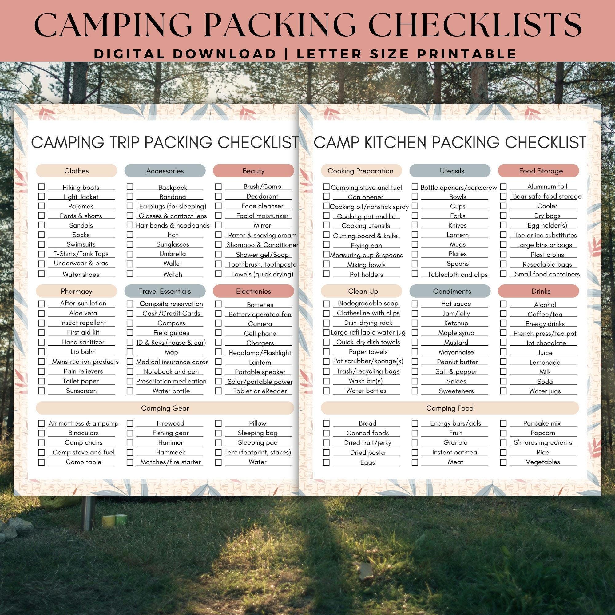Printable Camping Essentials Checklist Minimalist, Camping Packing ...