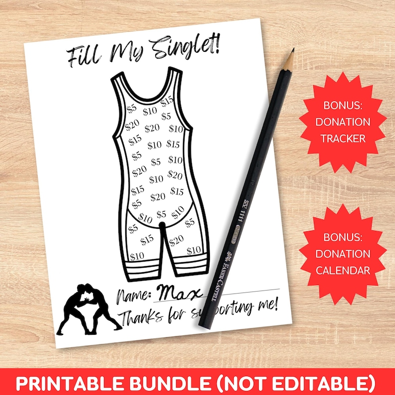 Printable Wrestling Fundraising Bundle: Fill My Singlet, Pick a Date ...