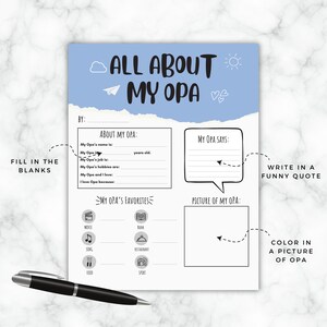 Printable All About My Opa Activity, A Meaningful and Sentimental Gift ...