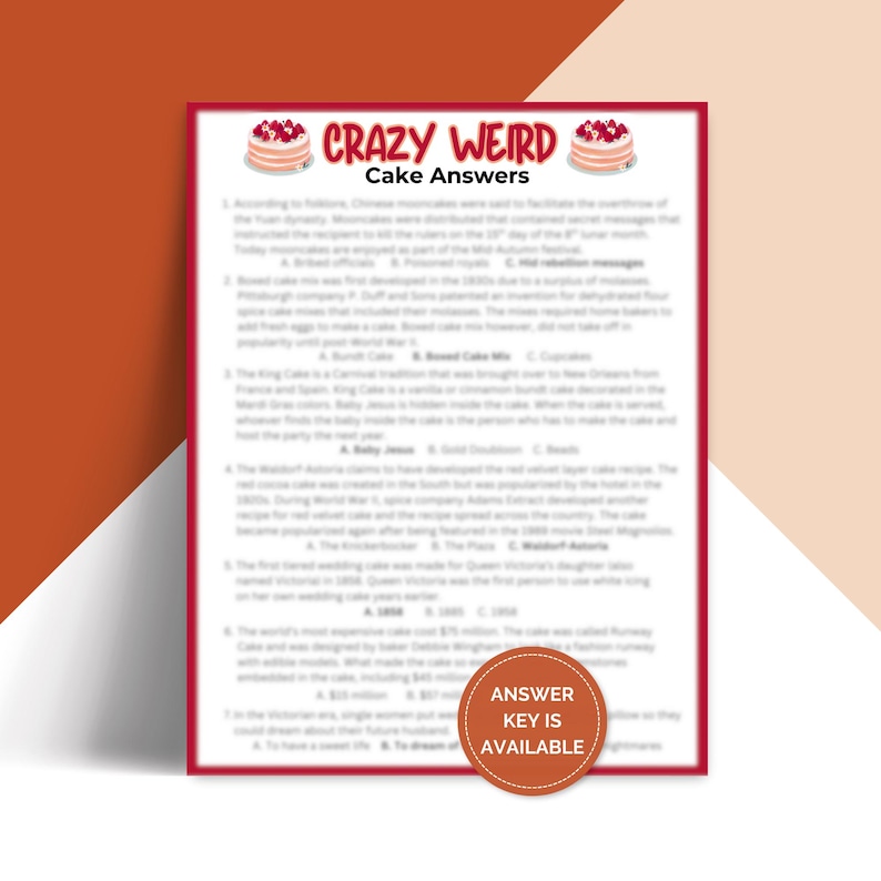 Printable Crazy Weird Cake Trivia Game, Dessert Pub Trivia, Icebreaker ...