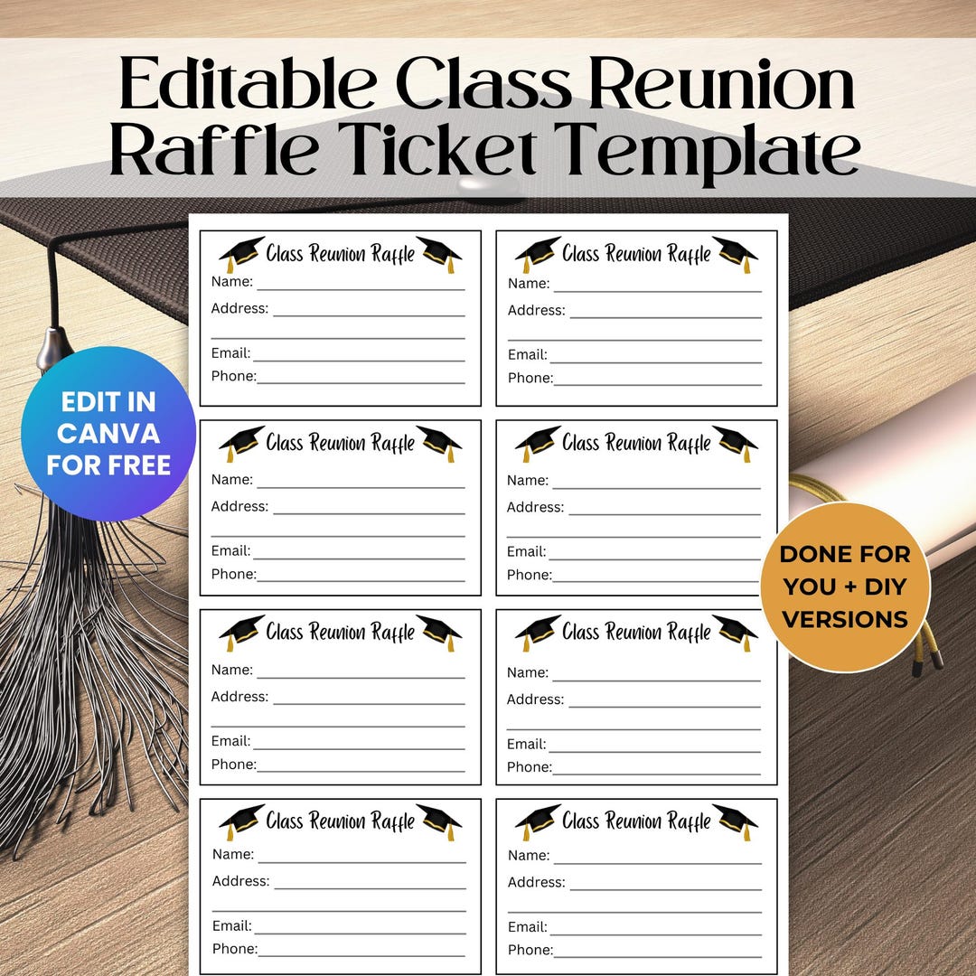 Editable Class Reunion Fundraiser Raffle Ticket Template, High School ...