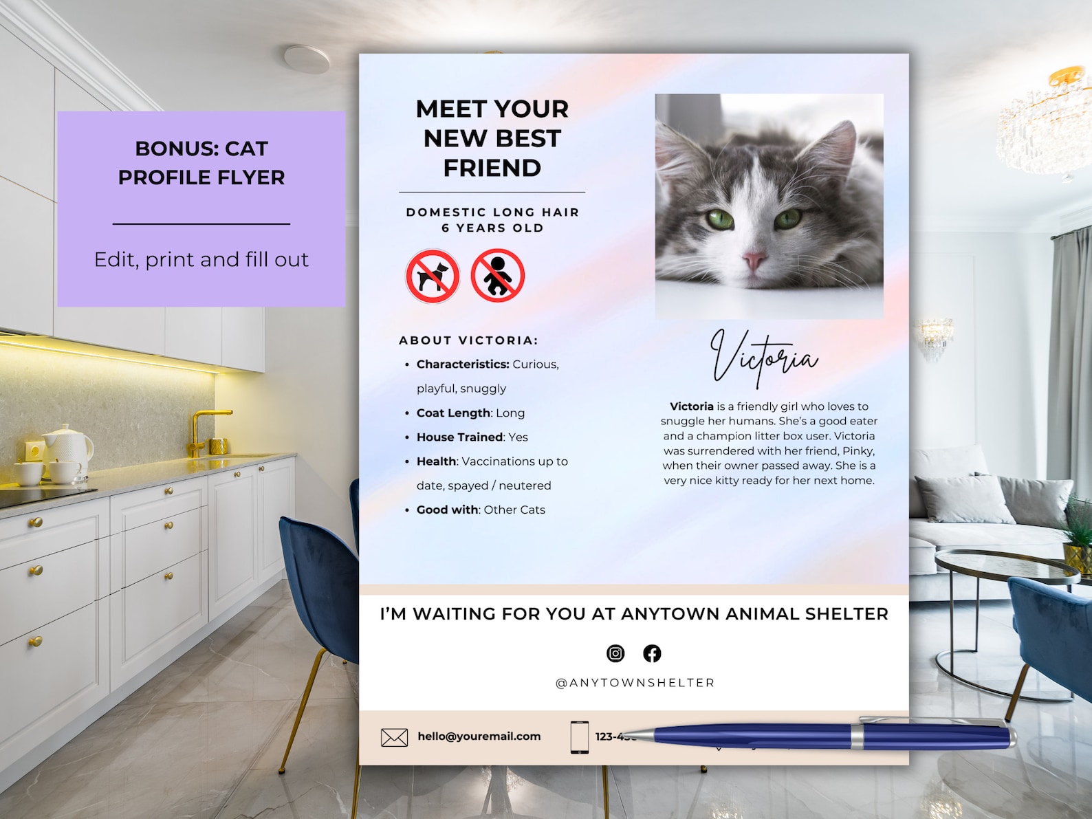 Editable Cat Adoption Event Tear off Flyer, Nonprofit Animal Shelter ...