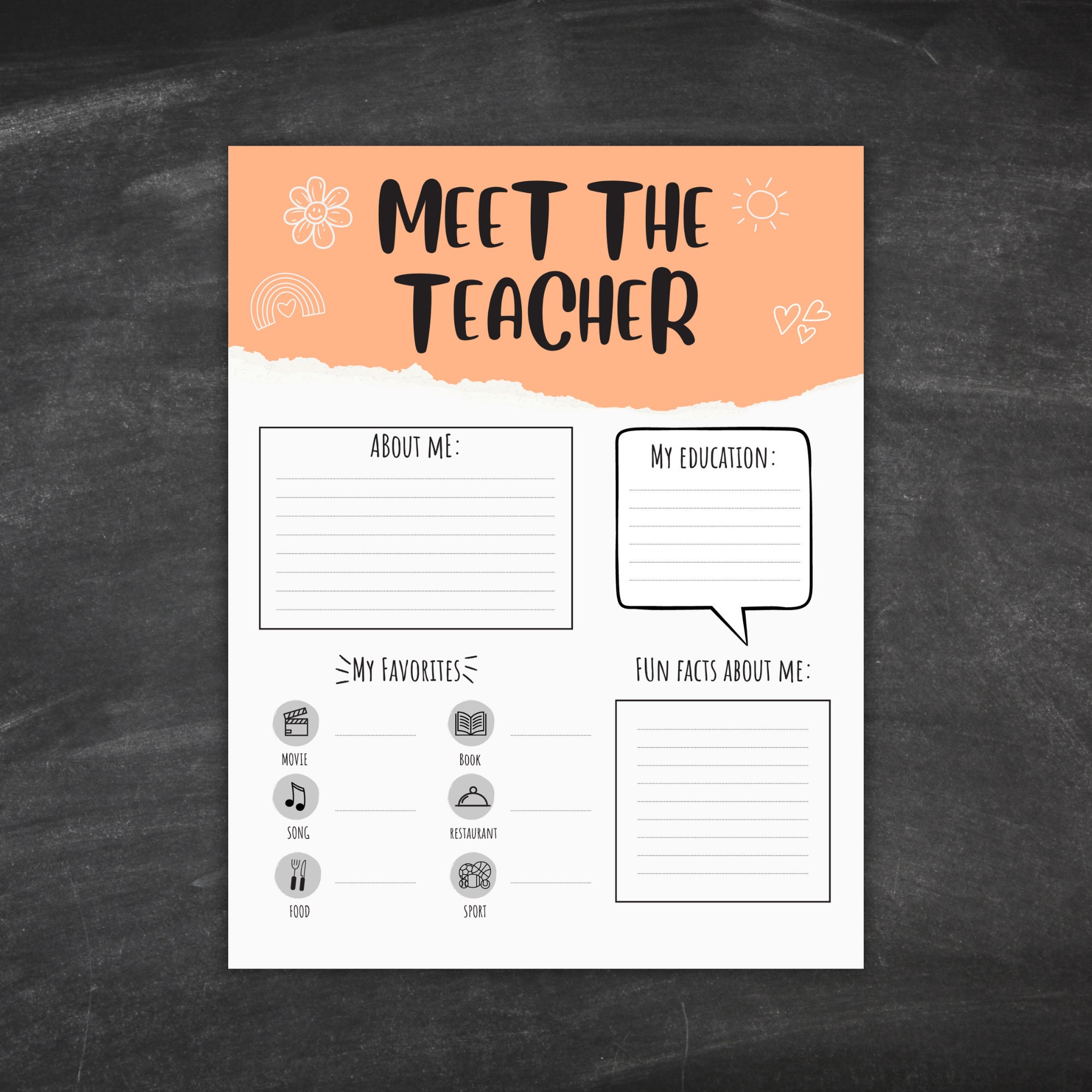 Groovy Meet the Teacher Template Fillable PDF, Get to Know Teacher, All ...