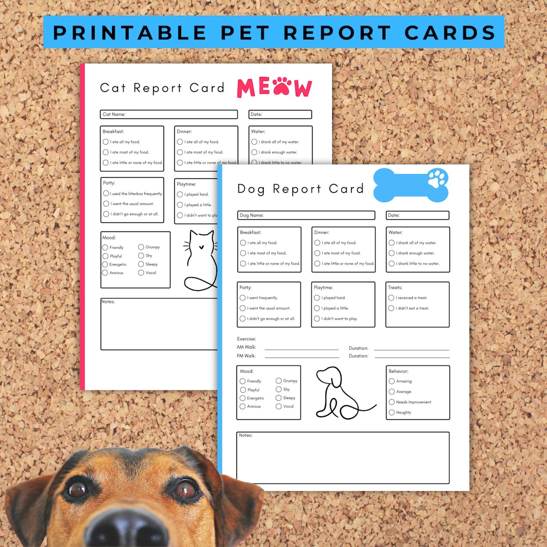 Printable Dog Report Card, Pet Report Card, Dog Sitter Template, Doggy ...