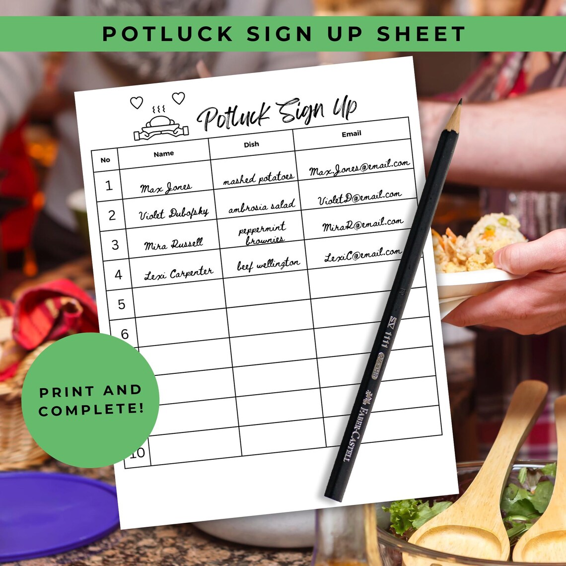Printable Potluck Sign up Sheet, Event Planning for Church Potluck ...
