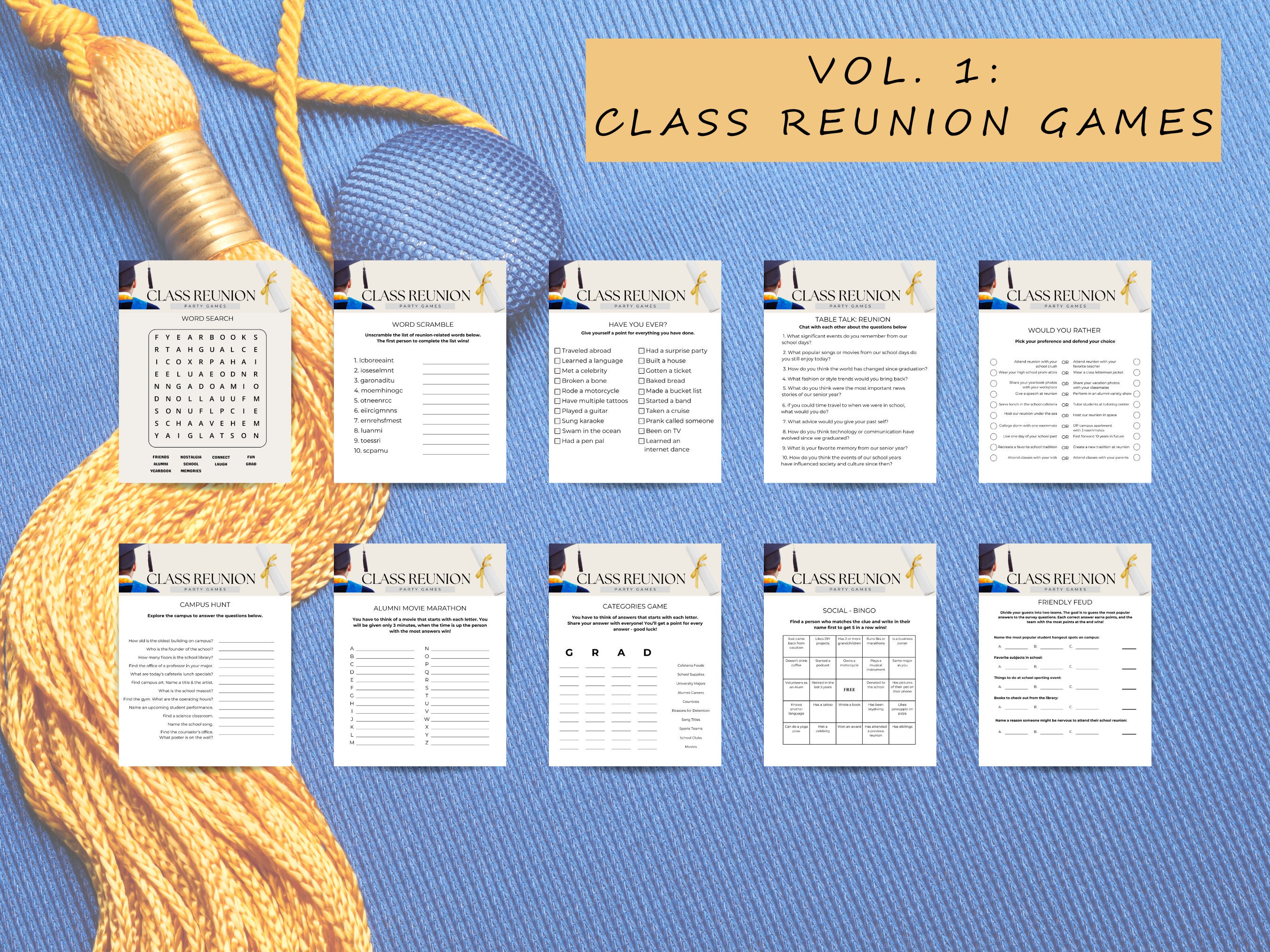 Printable Class Reunion Games, Reunion Party Game, High School Reunion ...