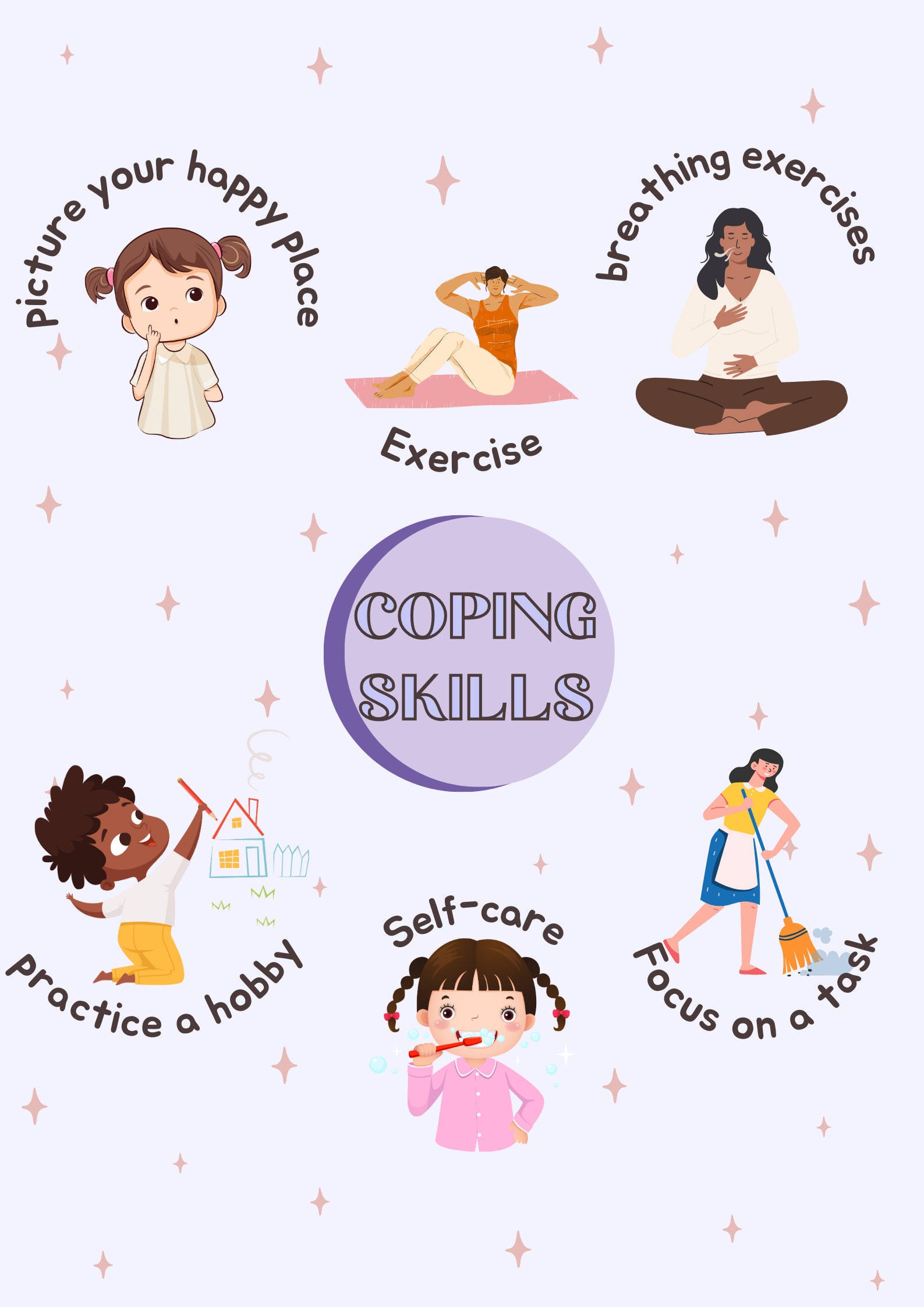 Coping Skills Poster: Cute Pastel Flyer With Various Coping Skills ...