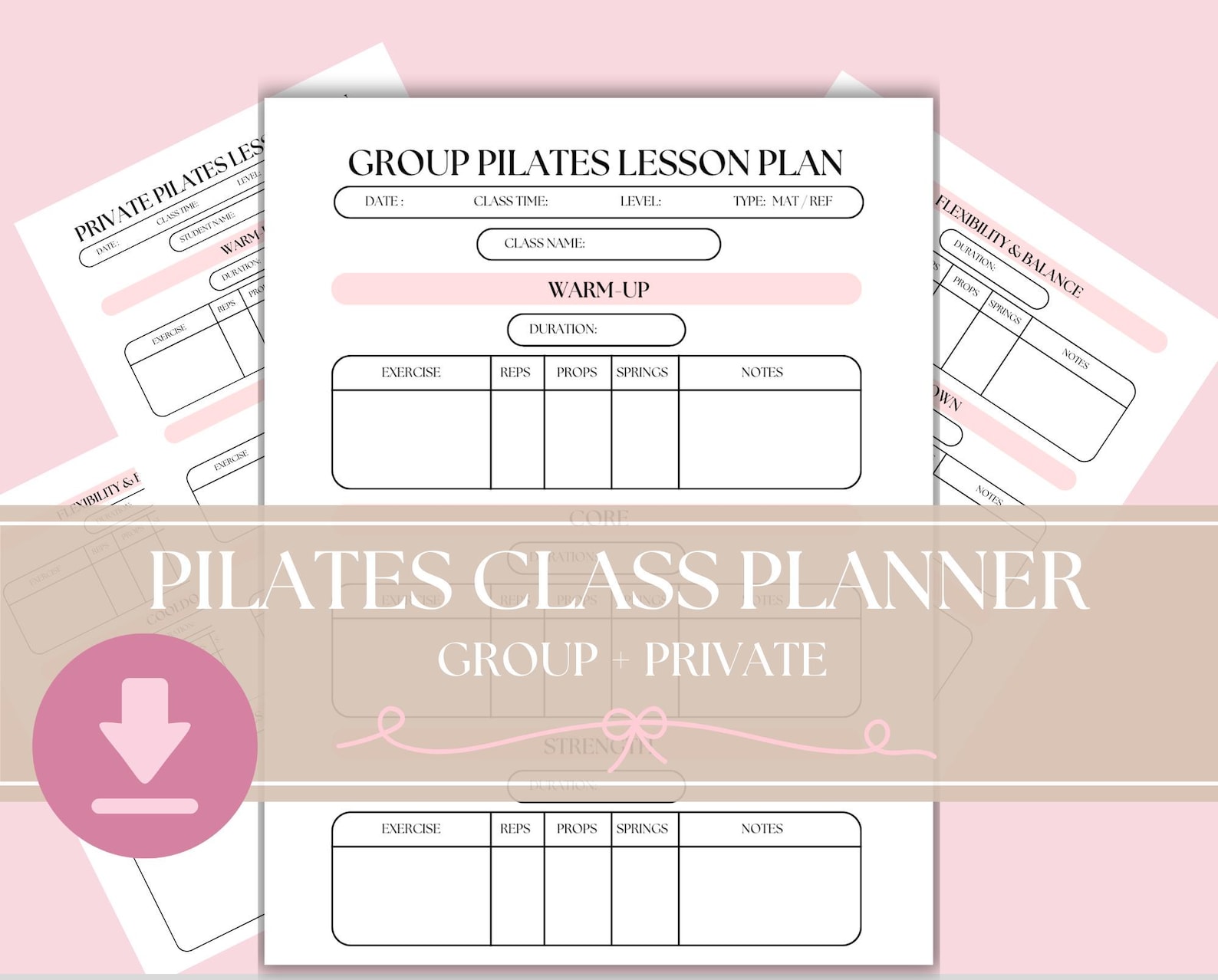 Pilates Class Lesson Planner, Printable Fitness Schedule, Instructor ...