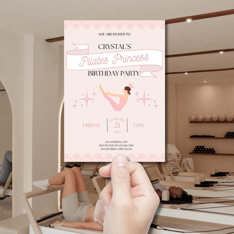 Pilates Princess Birthday Invitation, Fitness Party Invite, Editable ...