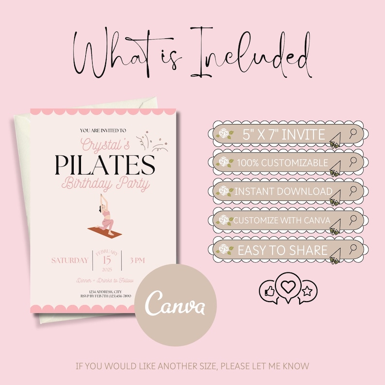 Birthday Pilates Invitation Template, Editable Canva Design for ...