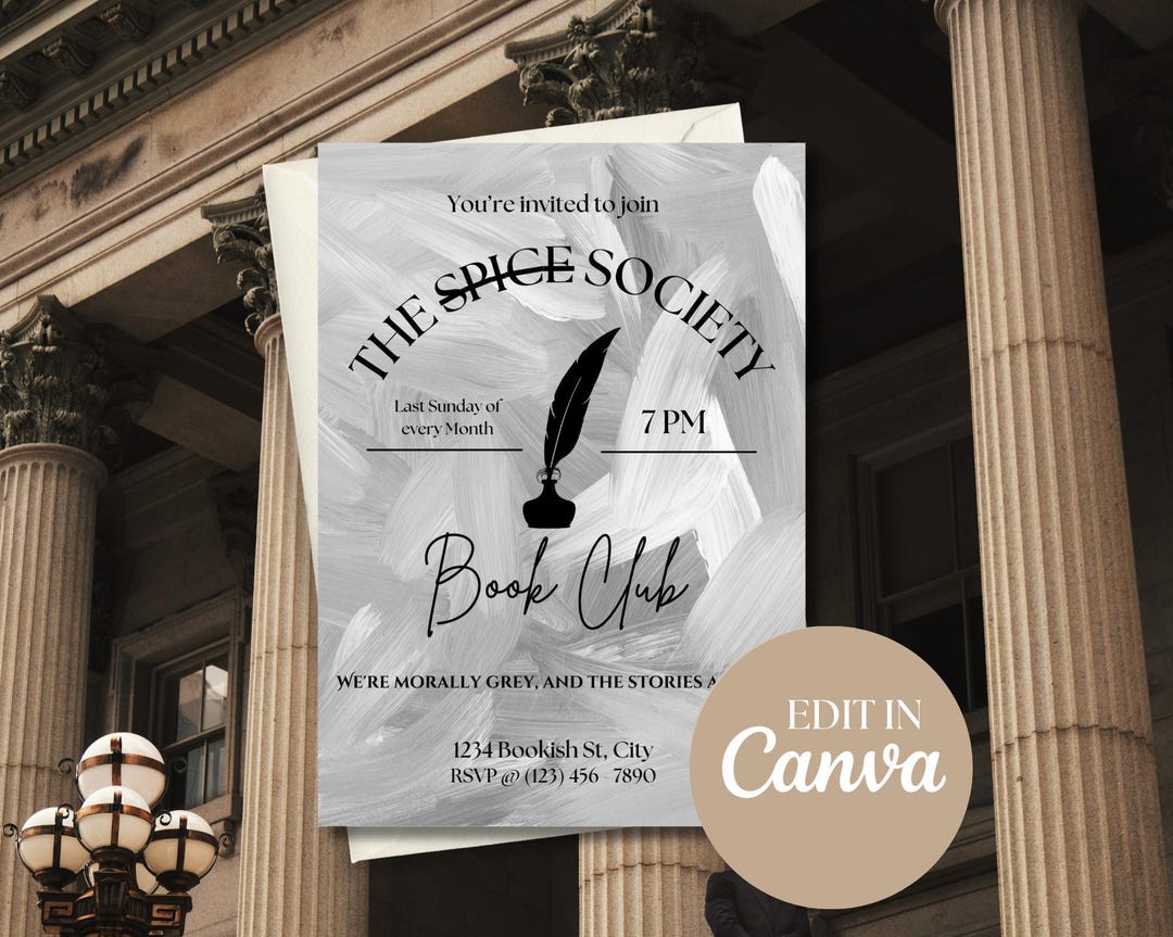 Book Club Dark Academia Invitation, Booktok Smut Inspired, Editable ...