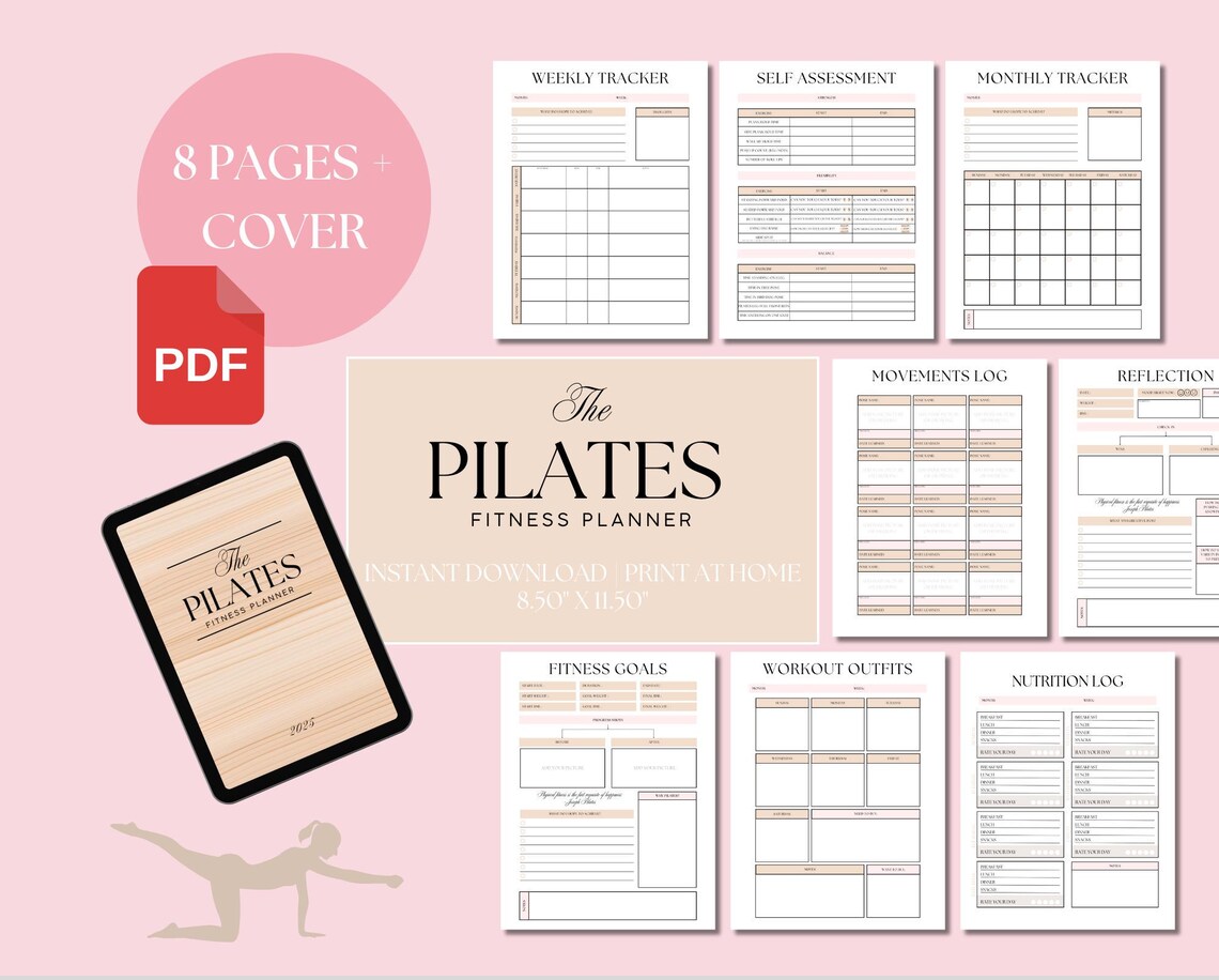 Pilates Digital Planner, Printable Fitness Tracker, Wellness Planner ...