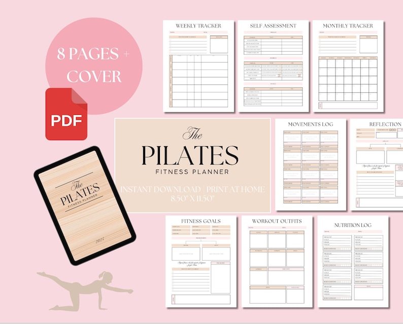 Pilates Digital Planner, Printable Fitness Tracker, Wellness Planner ...