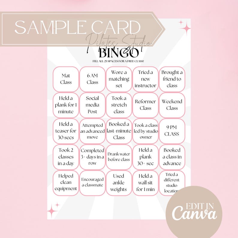 Pilates Studio Bingo, Editable Canva Template for Studio Owners ...