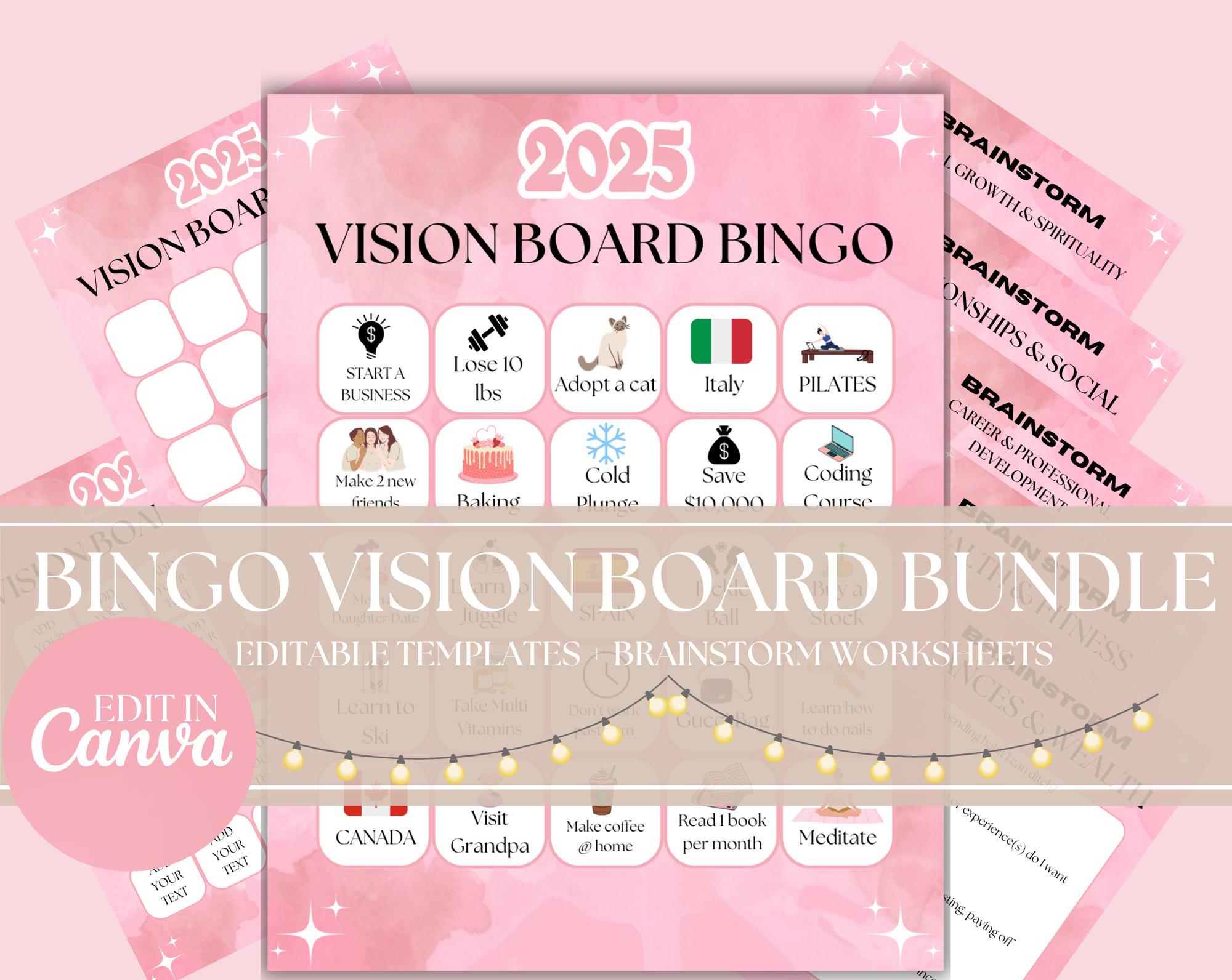 2025 Vision Board Bingo, Manifestation Goal Setting Worksheet ...