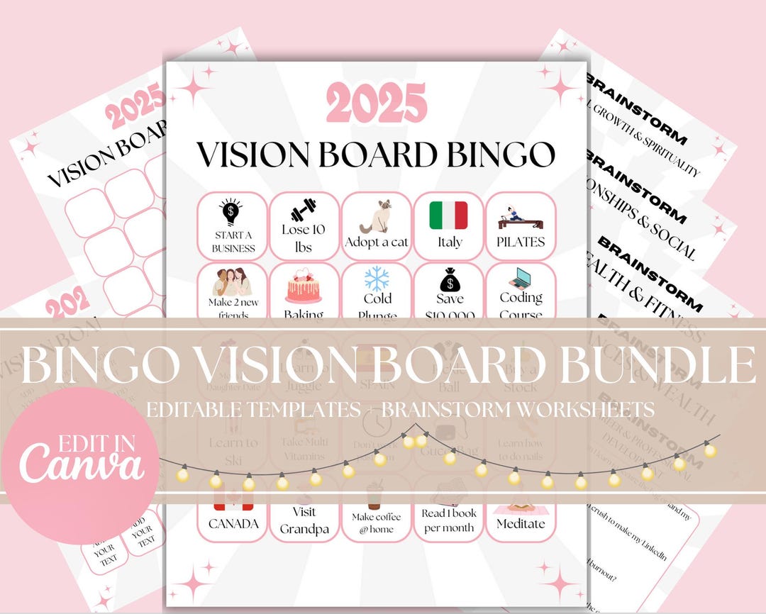 2025 Vision Board Bingo, Manifestation Goal Setting Worksheet ...