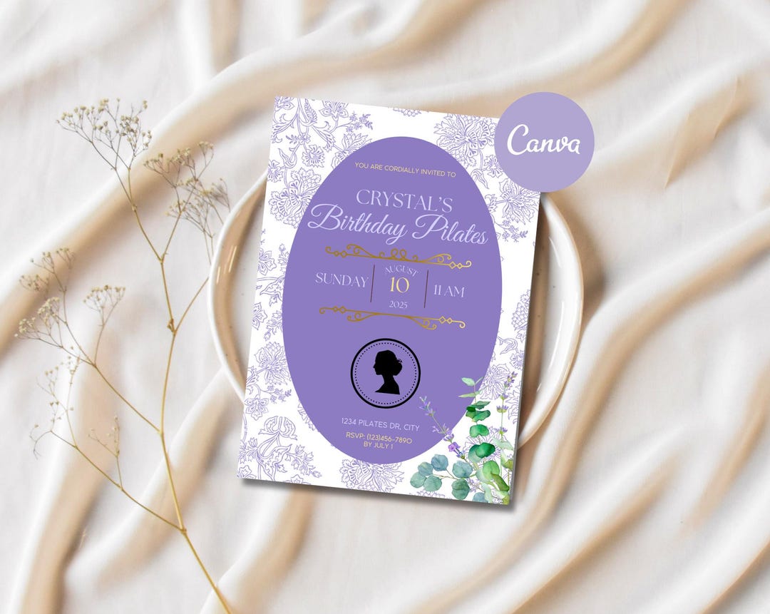 Regency Birthday Pilates Invitation Template, Printable TV Show Yoga ...