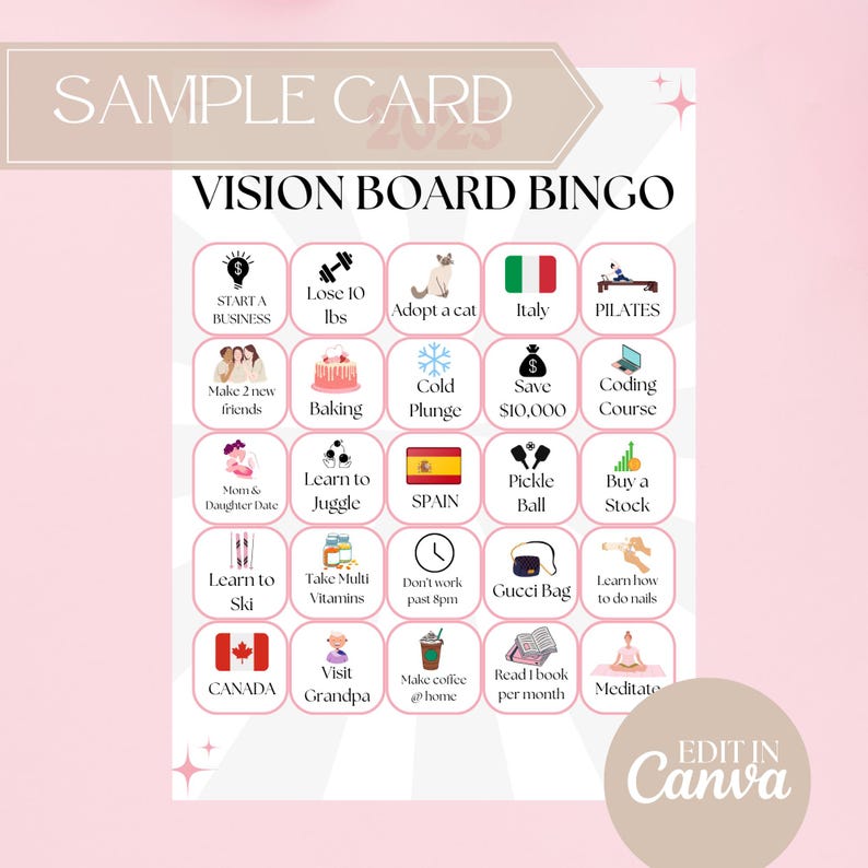 2025 Vision Board Bingo, Manifestation Goal Setting Worksheet ...