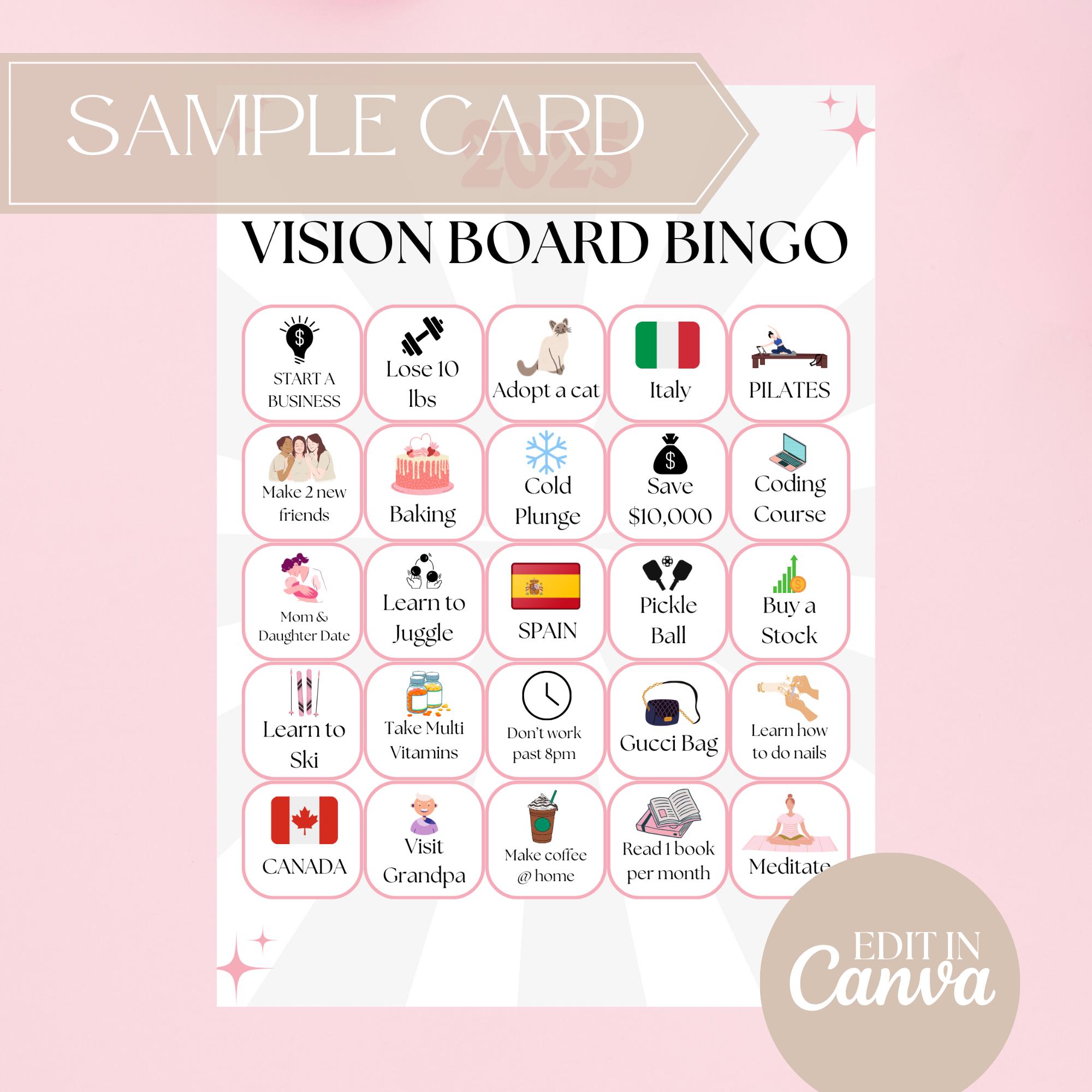 2025 Vision Board Bingo, Manifestation Goal Setting Worksheet ...