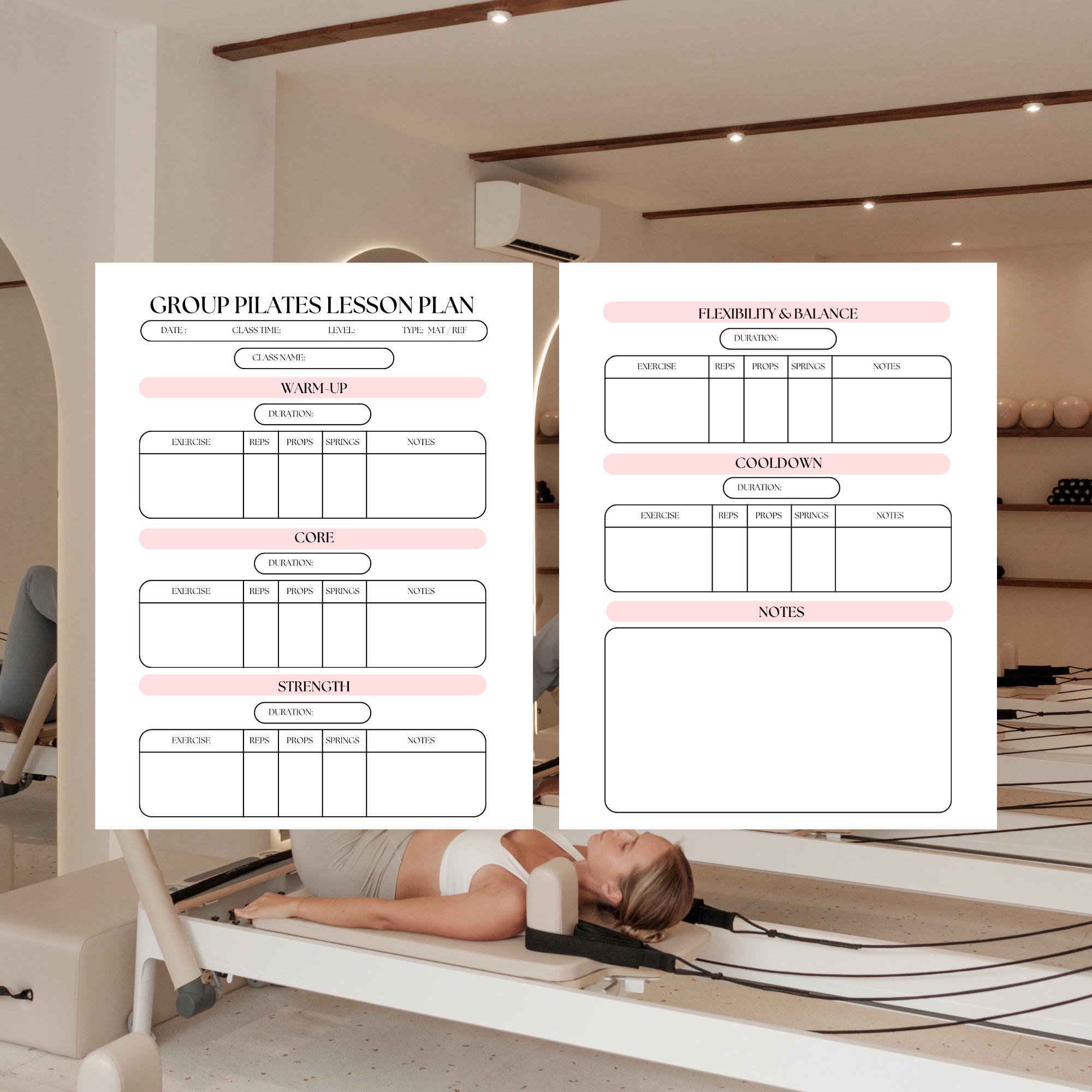 Pilates Class Lesson Planner, Printable Fitness Schedule, Instructor ...