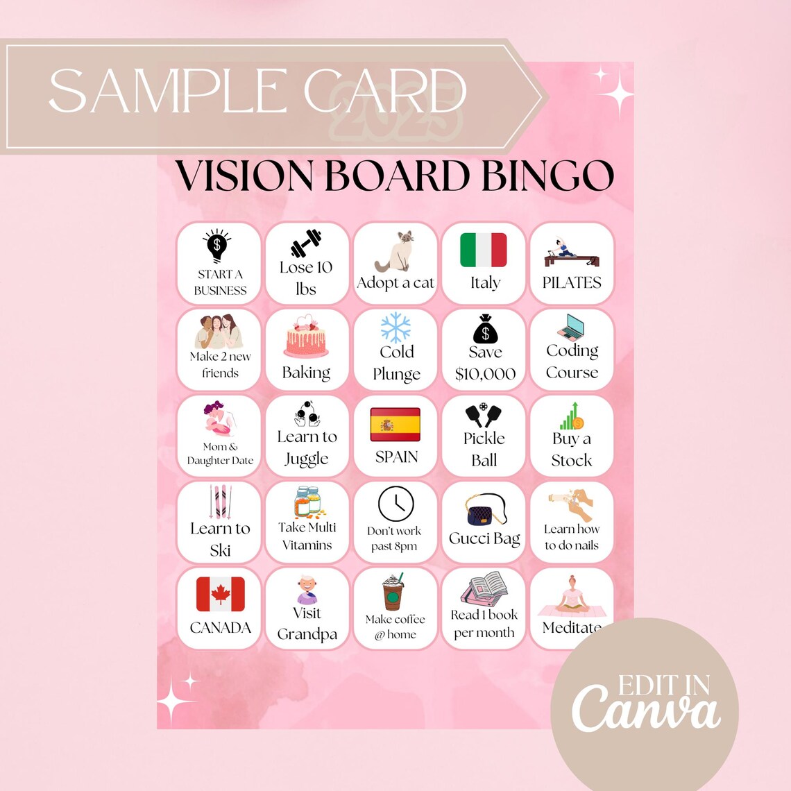 2025 Vision Board Bingo, Manifestation Goal Setting Worksheet ...