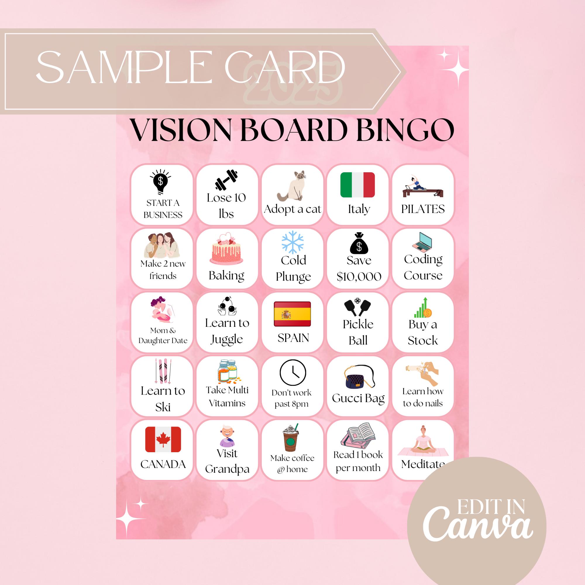 2025 Vision Board Bingo, Manifestation Goal Setting Worksheet ...