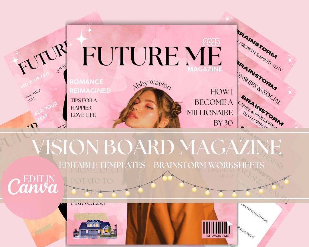 2025 Vision Board Magazine Cover, Manifestation Goal Setting Worksheet ...