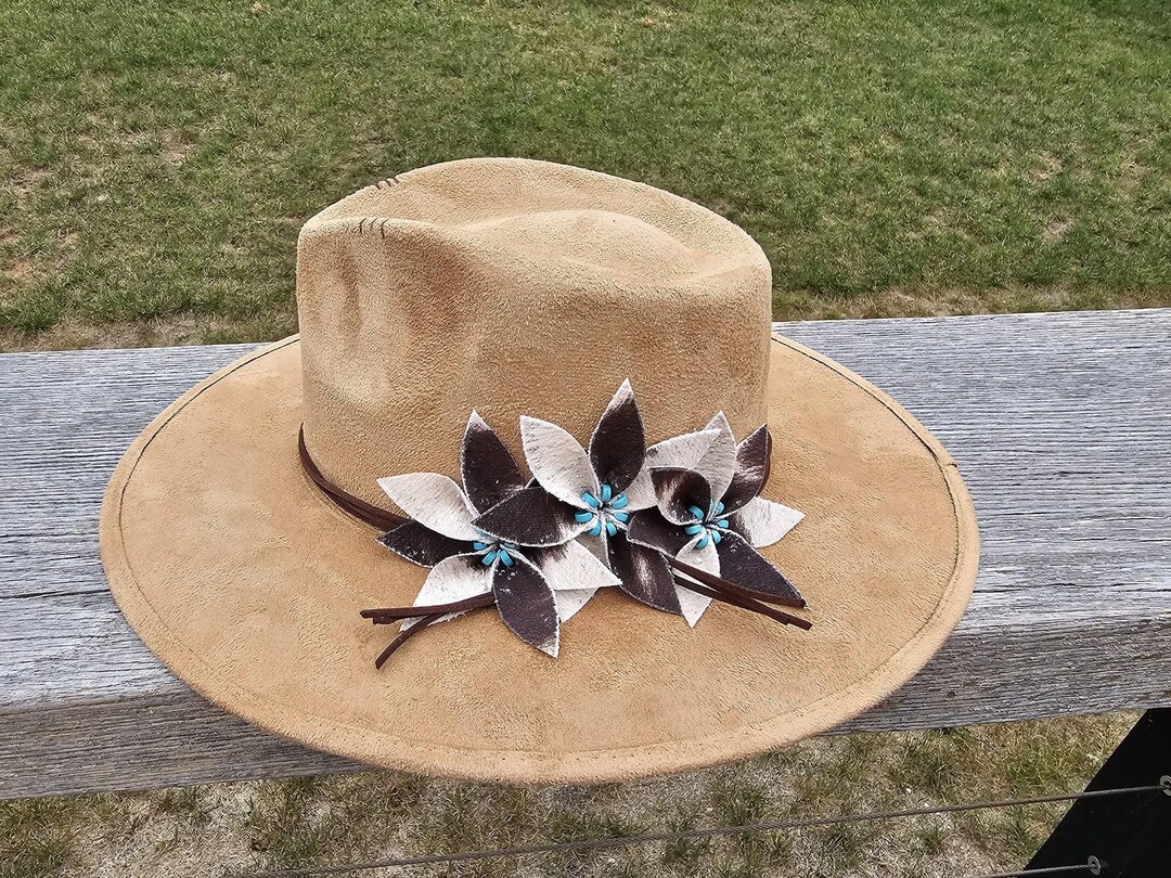 Tan Cow Print Flowers Flat Brim Tear Drop Hat - Etsy