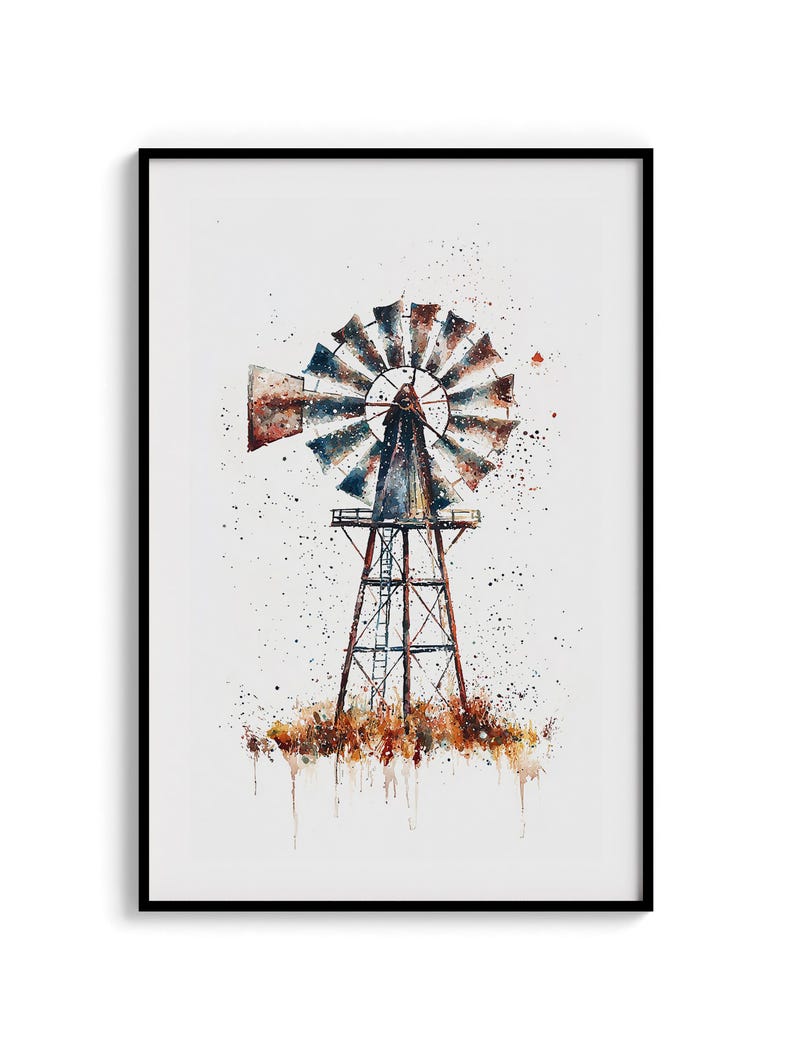 Rustic Windmill Watercolor Art - Farmhouse Wall Decor - Vintage ...